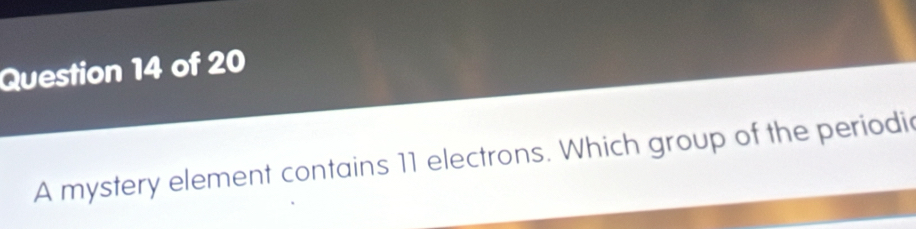Solved: A mystery element contains 11 electrons. Which group of the ...