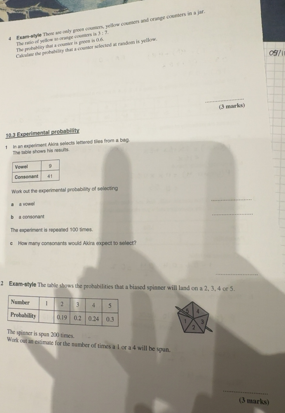 Solved: Exam-style There are only green counters, yellow counters and ...