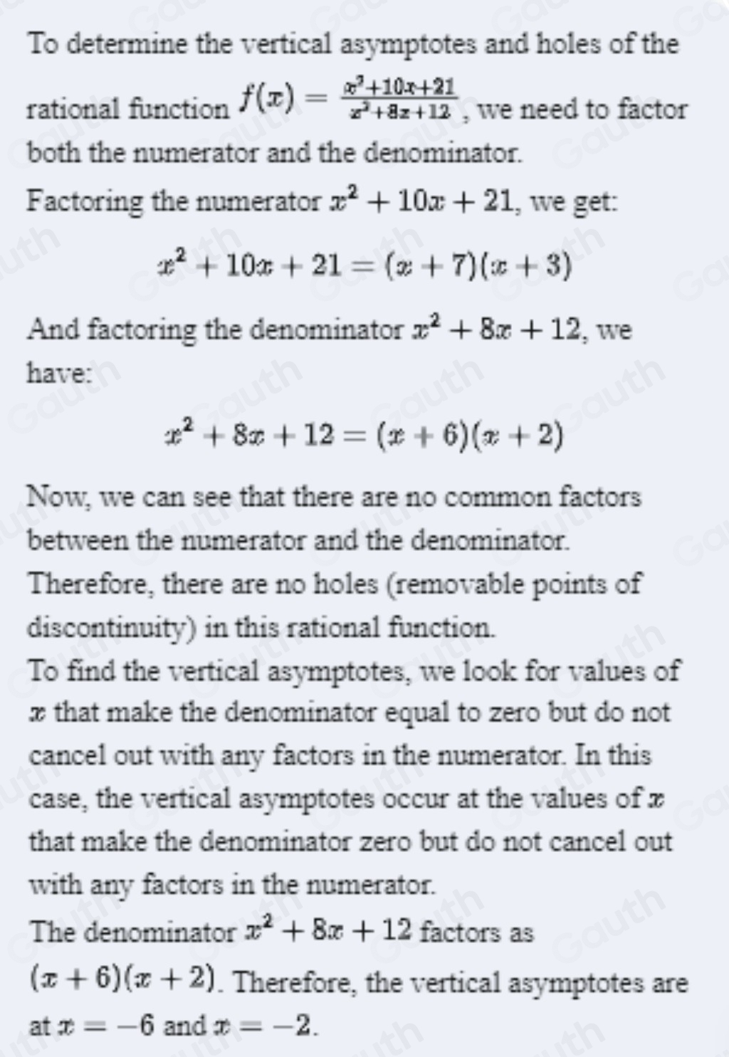Solved: Determine the vertical asymptotes and holes (removable points ...