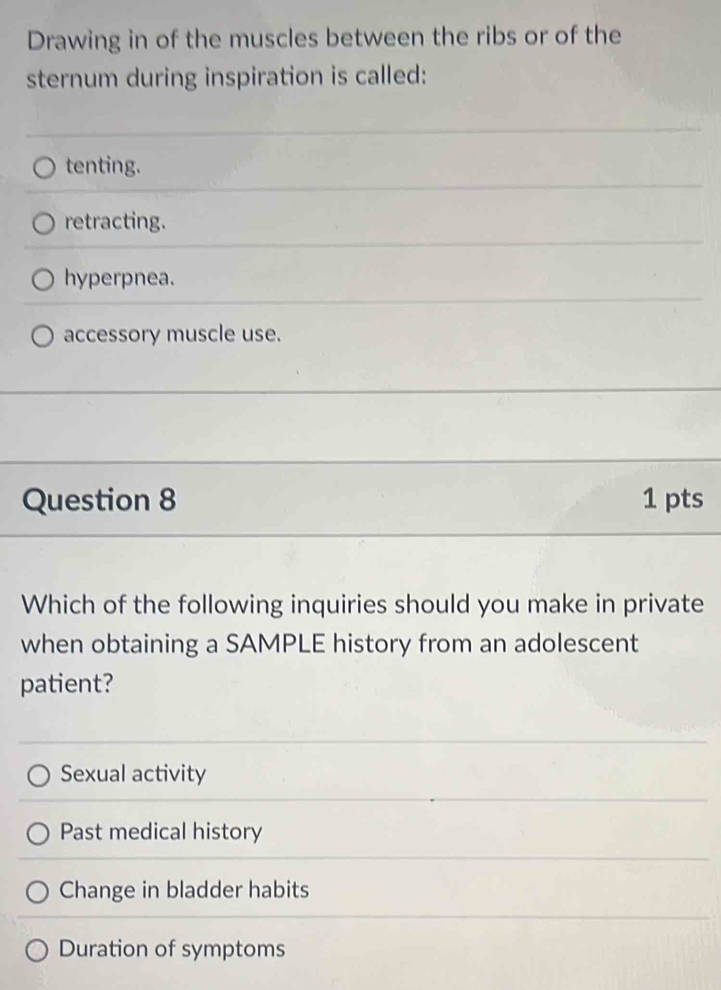 Solved: Drawing in of the muscles between the ribs or of the sternum ...