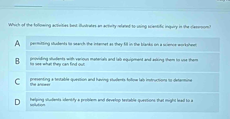 Solved: Which of the following activities best illustrates an activity ...