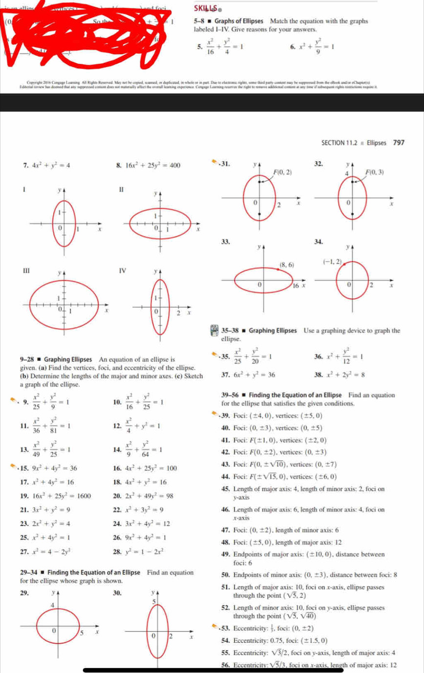 Resuelto:ILLS 8 # Graphs of Ellipses Match the equation with the graphs ...