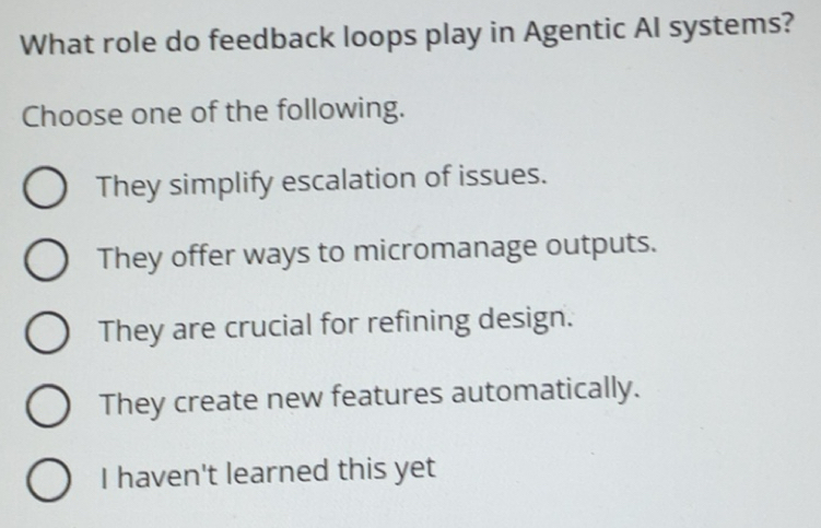 Solved: What role do feedback loops play in Agentic AI systems? Choose ...