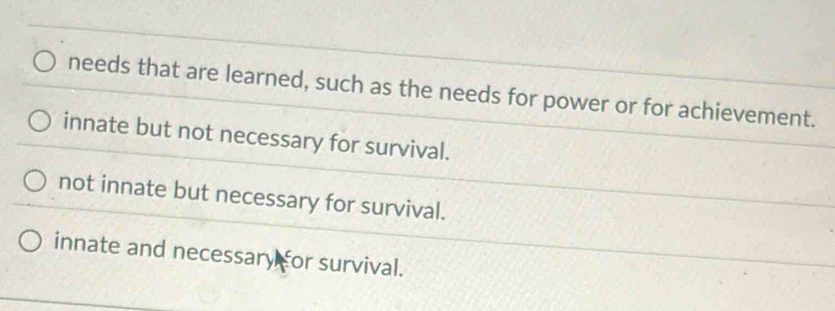 Solved: needs that are learned, such as the needs for power or for ...