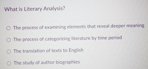 Solved: What is Literary Analysis? The process of examining elements ...