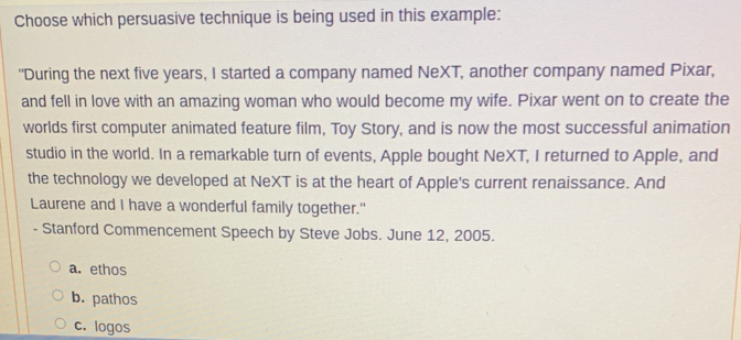 Solved: Choose which persuasive technique is being used in this example ...
