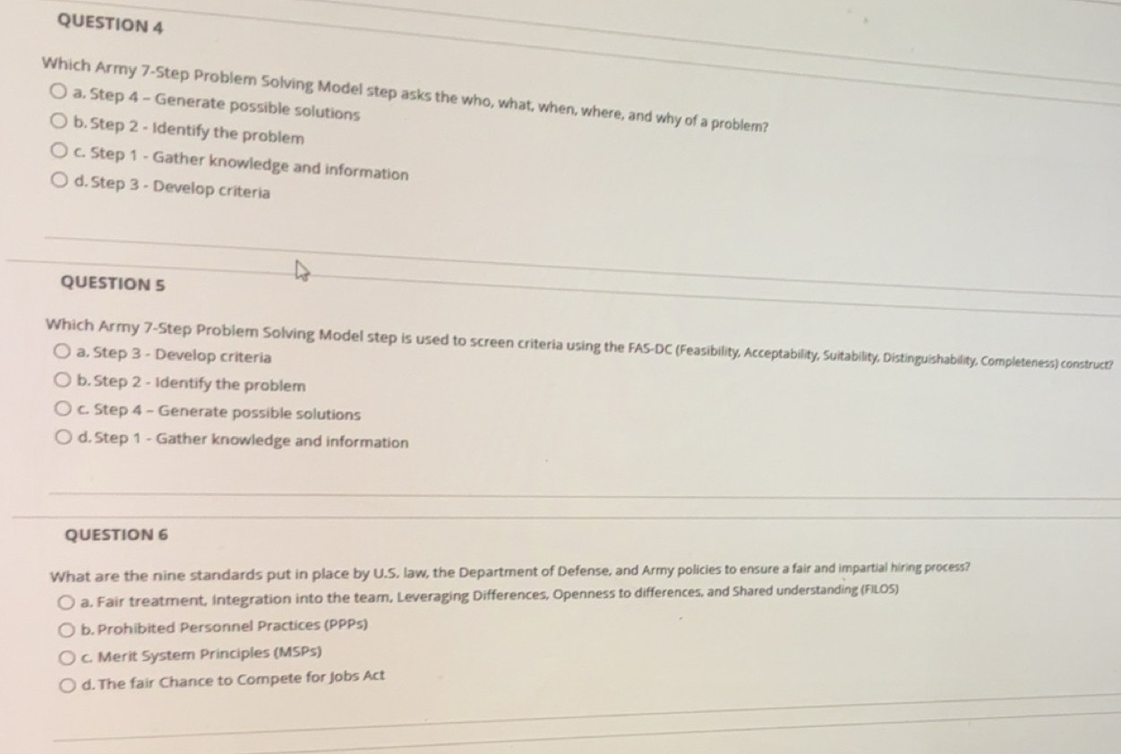 Solved: Which Army 7 -Step Problem Solving Model step asks the who ...