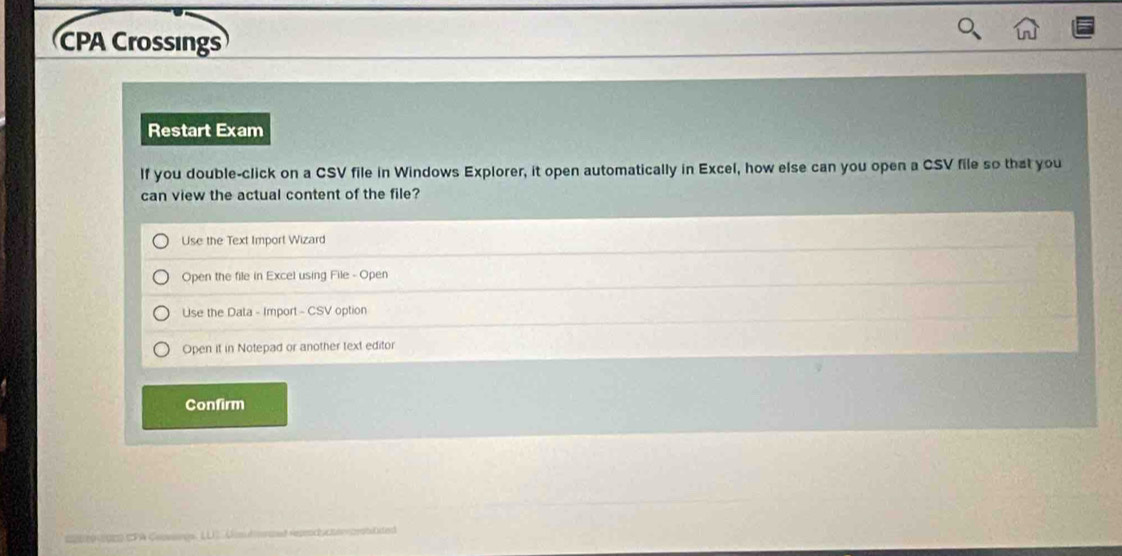 Solved: CPA Crossings Restart Exam If you double-click on a CSV file in ...