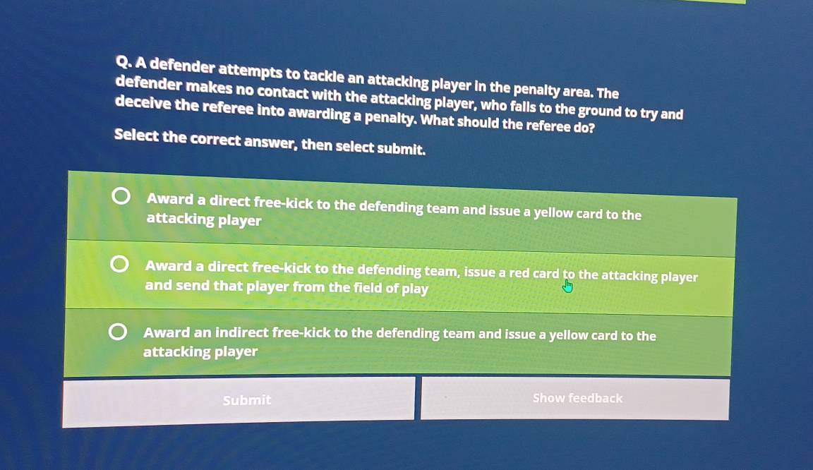 Solved: A defender attempts to tackle an attacking player in the ...