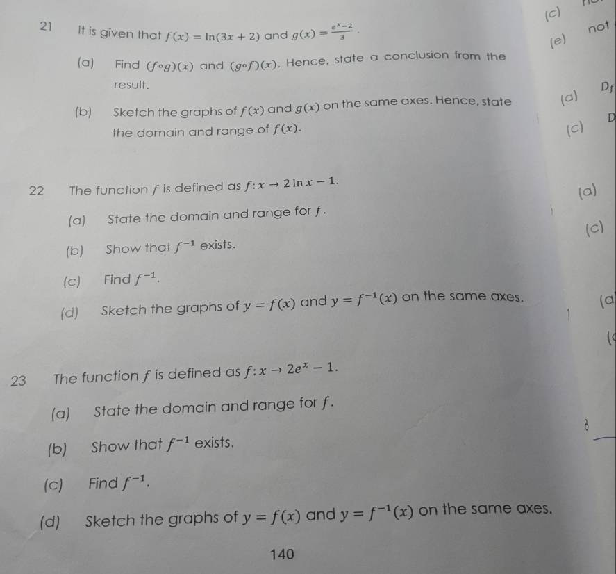 Selesai:NU 21 It is given that f(x)=ln (3x+2) and g(x)= (e^x-2)/3 . (e ...
