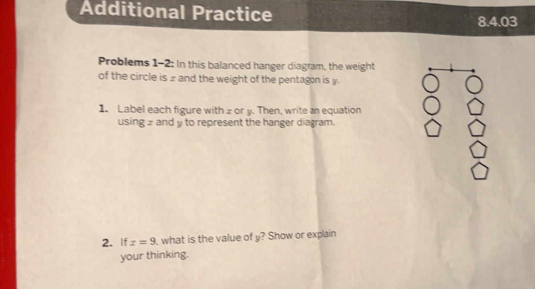 Solved: Additional Practice 8.4.03 Problems 1-2: In this balanced ...