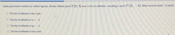 Solved: Apply geometric motions to reflect figures. Brinda reflects ...