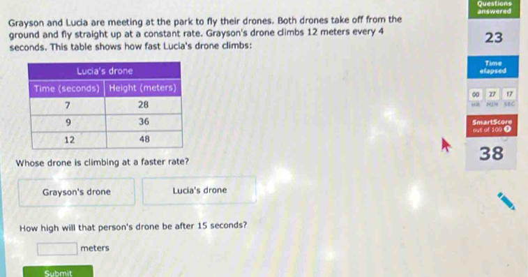 Questions Grayson and Lucia are meeting at the park to fly their drones ...