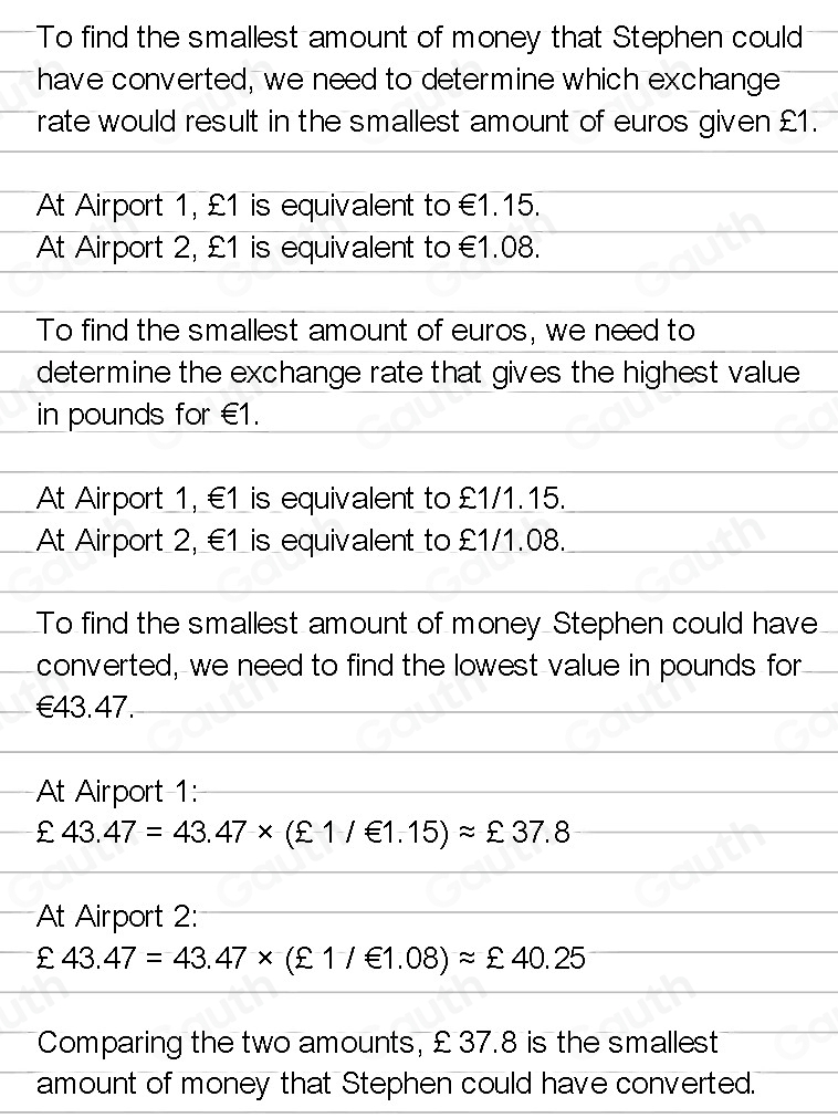 Solved: The exchange rates from pounds (£) to euros (€) in two ...