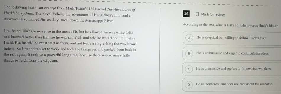 Solved: The following text is an excerpt from Mark Twain's 1884 novel ...