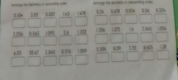 Solved: Arrange the decimals in ascending order. Arrange the decimals ...
