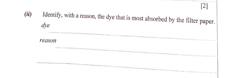 Solved: [2] (ii) Identify, with a reason, the dye that is most absorbed ...