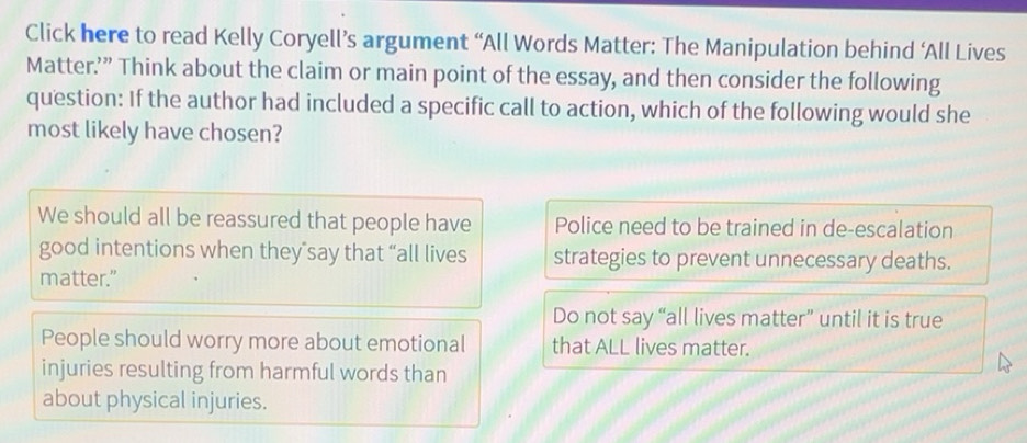 Solved: Click here to read Kelly Coryell’s argument “All Words Matter ...