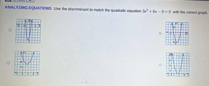 Solved: ANALYZING EQUATIONS Use the discriminant to match the quadratic ...