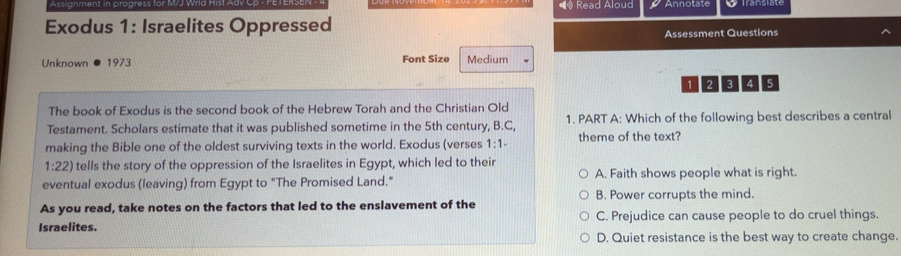 Solved: ss gn ment in p r Read Aloud Annotate Exodus 1: Israelites ...