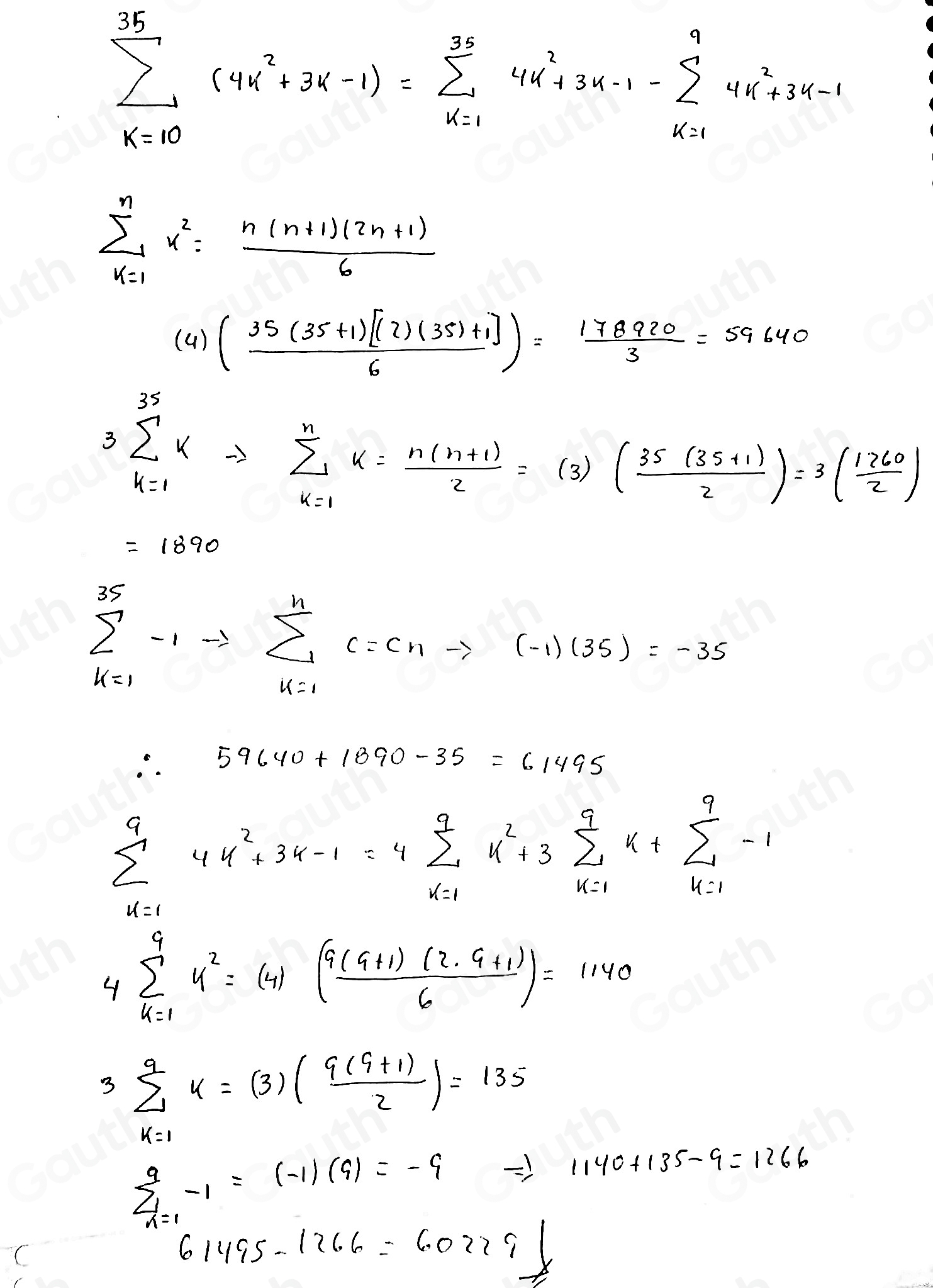 Solved: Calcule la siguiente suma sumlimits^(35)(4K^2+3K-1) k=10 [Math]