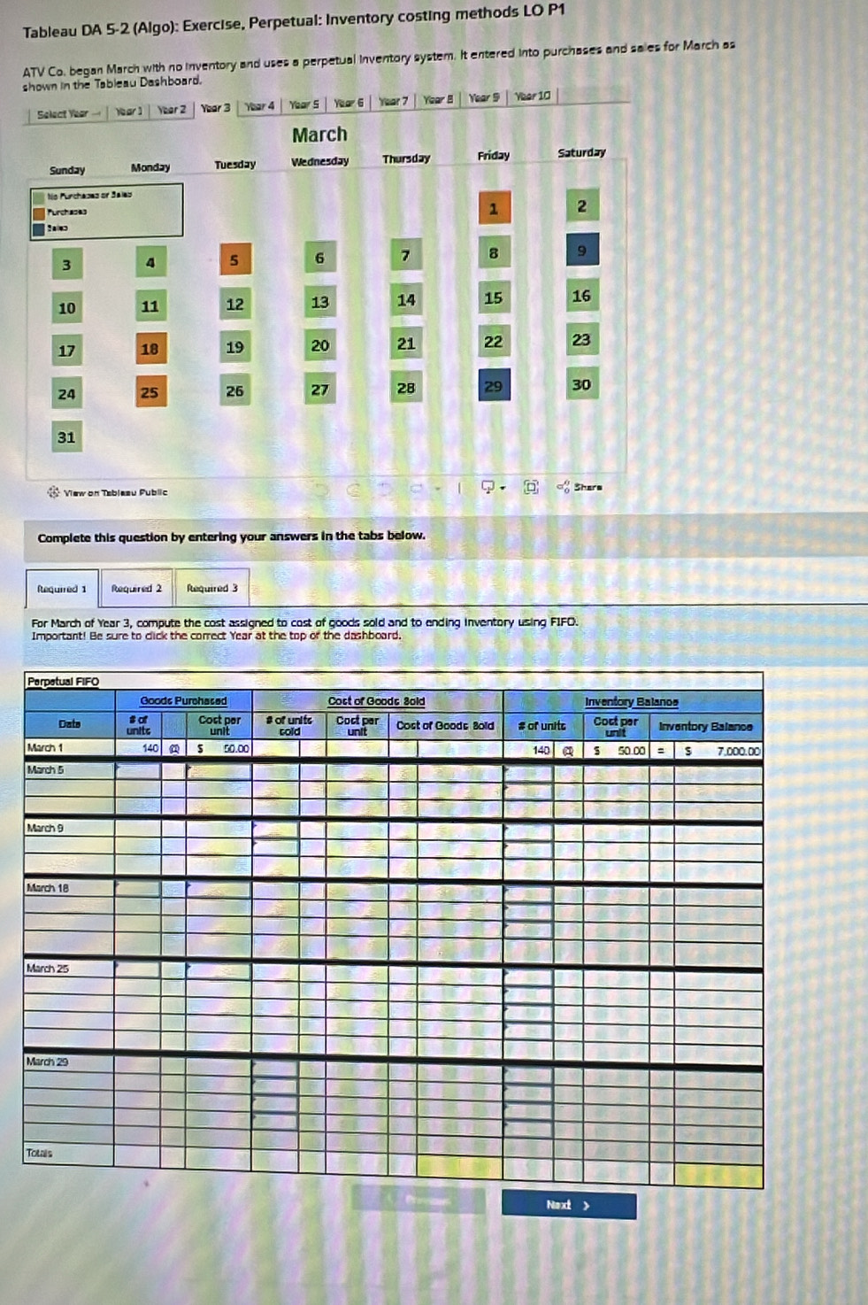 Solved: Tableau DA 5-2 (Algo): Exercise, Perpetual: Inventory costing ...