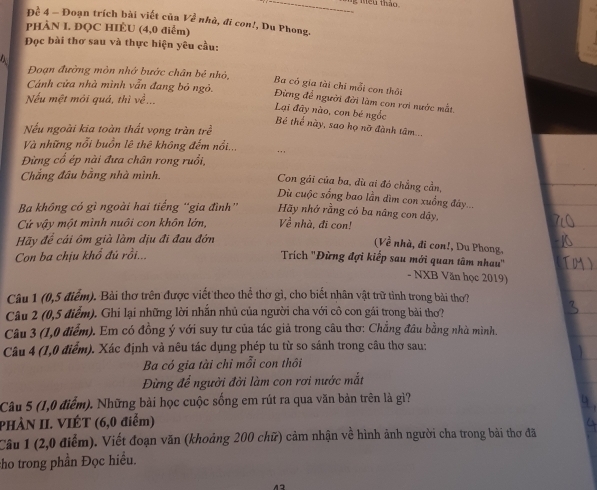 Giải quyết:êu thảo Đề 4 - Đoạn trích bài viết của Về nhà, đi con!, Du ...