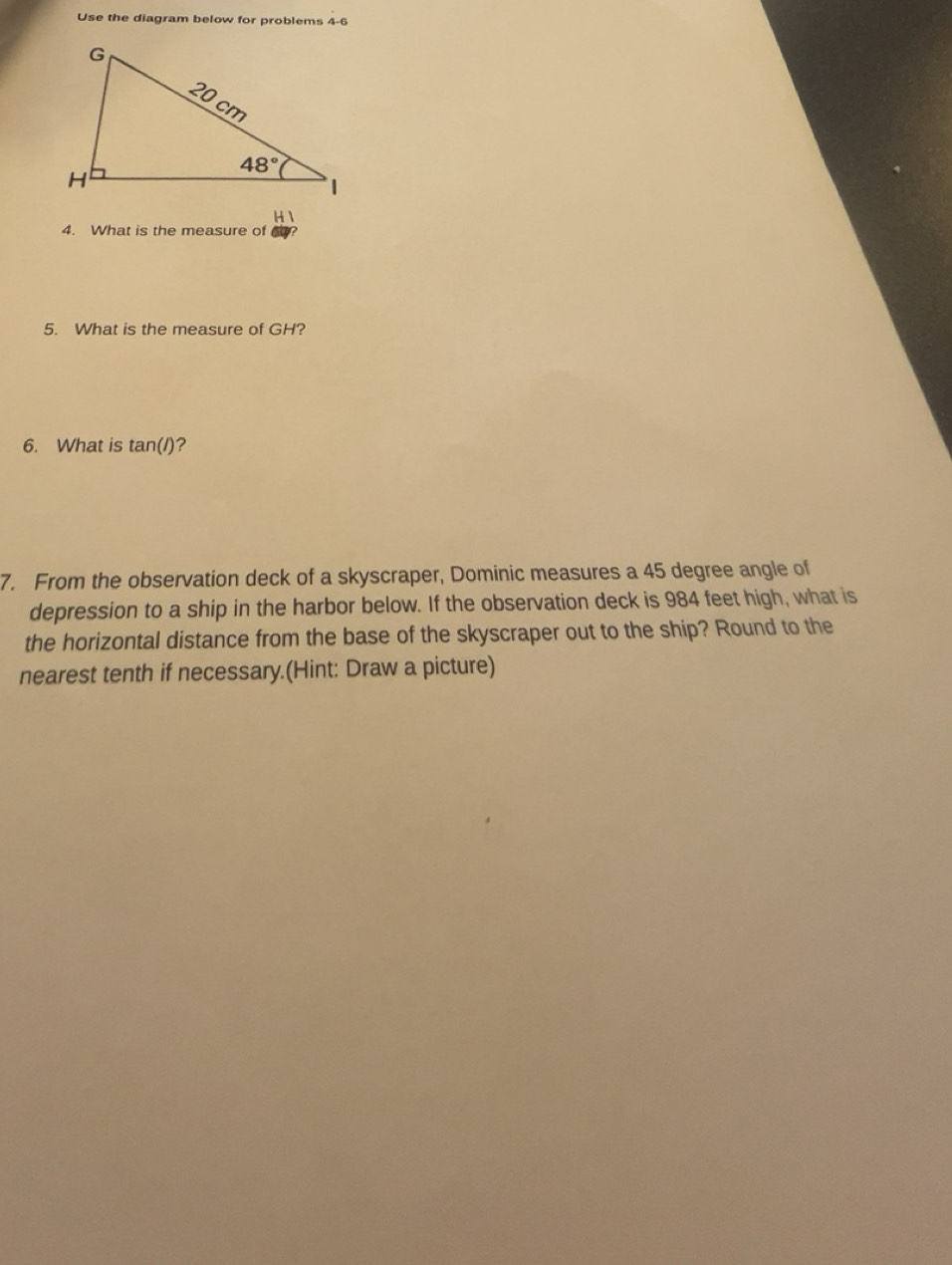 Solved: Use the diagram below for problems 4-6 4. What is the measure ...