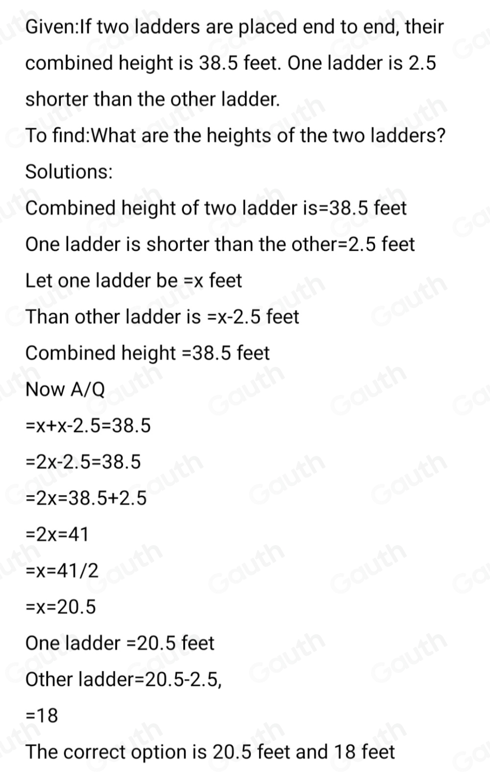 Solved: If two ladders are placed end to end, their combined height is ...