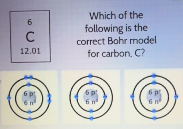 Solved: Which of the 6 following is the C correct Bohr model 12.01 for ...