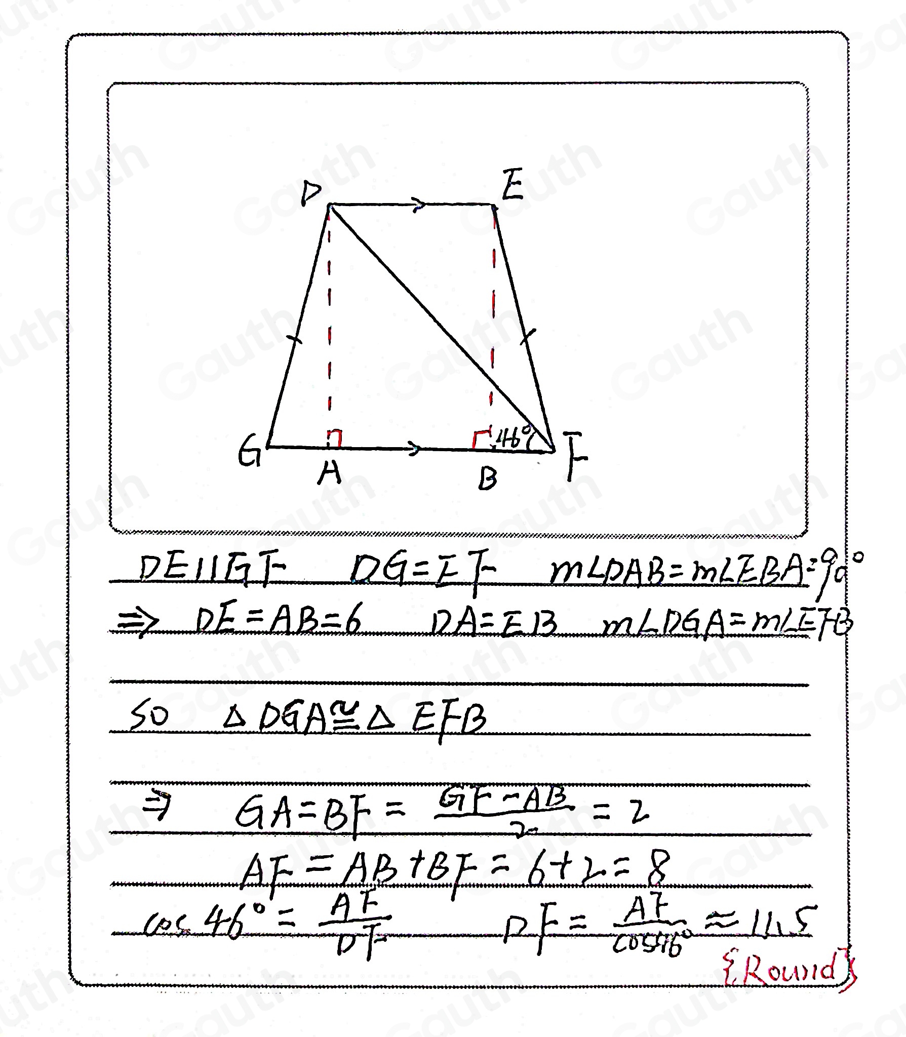Solved: A trapezium, DEFG, is shown in the diagram below. Work out the ...