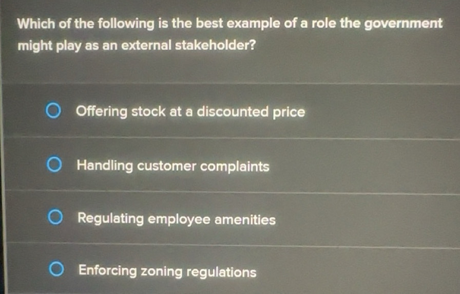 Solved: Which of the following is the best example of a role the ...