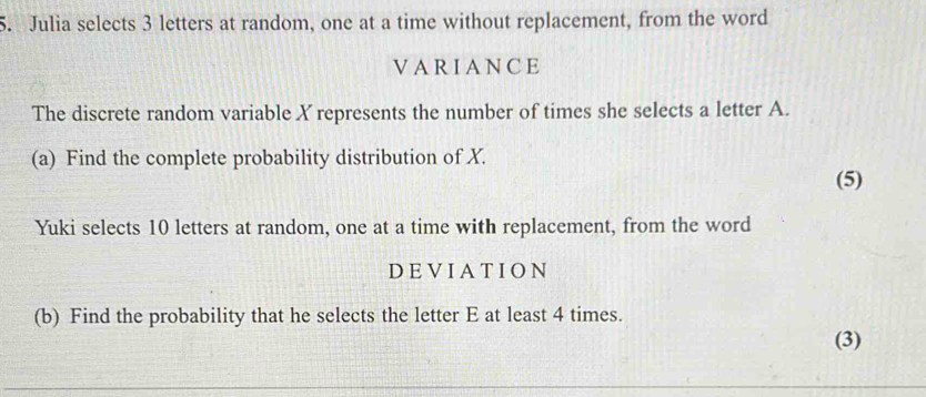 Solved: Julia selects 3 letters at random, one at a time without ...