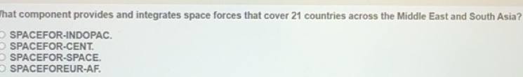 Solved: What component provides and integrates space forces that cover ...