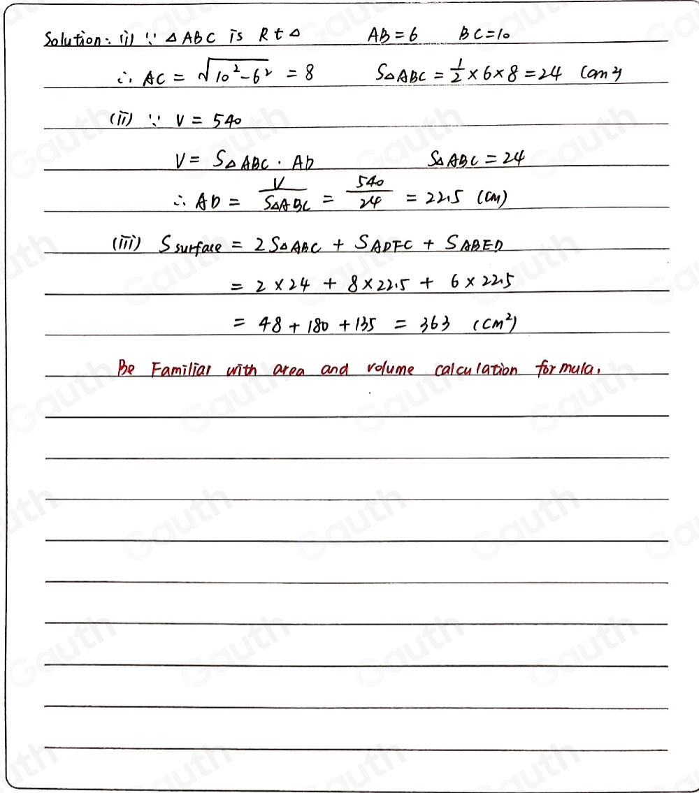 Solved: The diagram below shows a triangular prism ABCDEF. The cross section is the right-angled ...