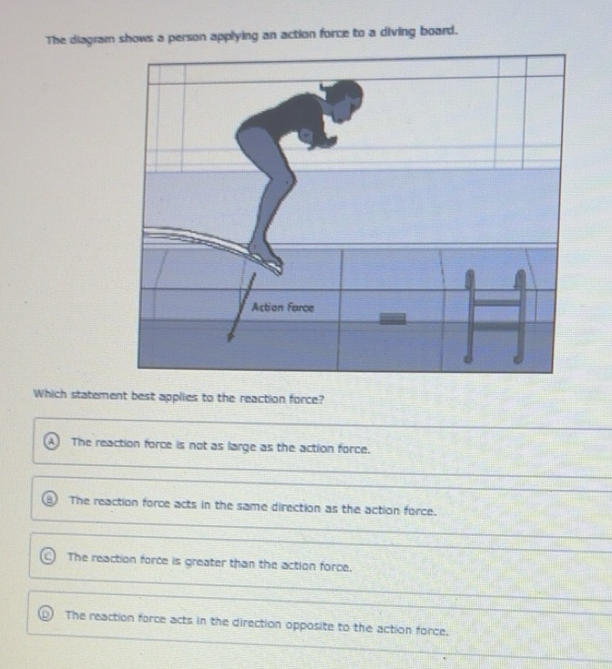 Solved: The diagram shows a person applying an action force to a diving ...