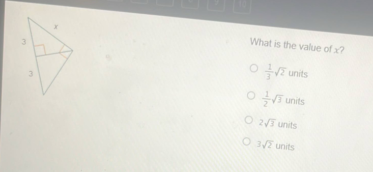 Solved: What is the value of x? 1/3 sqrt(2) units 1/2 sqrt(3) units ...
