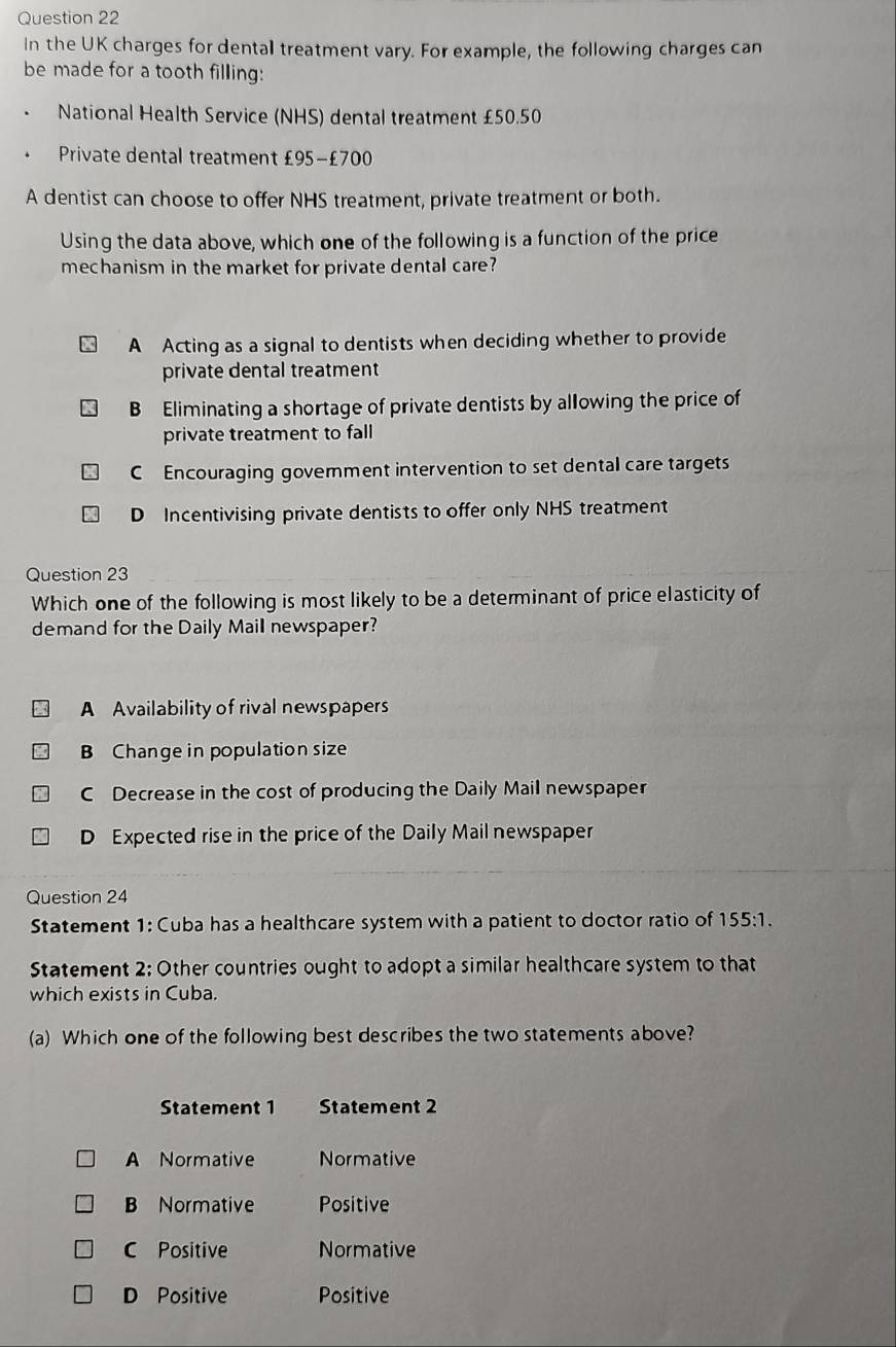 Solved: In the UK charges for dental treatment vary. For example, the ...