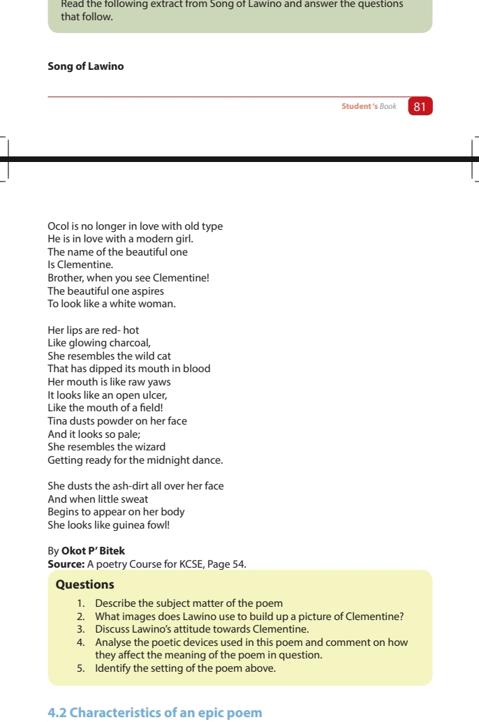 Gelöst:Read the following extract from Song of Lawino and answer the ...
