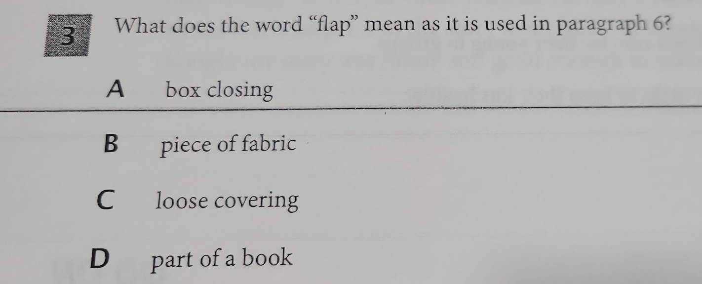 Solved: What does the word “flap” mean as it is used in paragraph 6? A ...