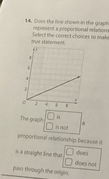 Solved: Does the line shown in the graph represent a proportional ...