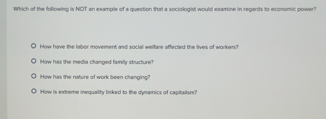 Solved: Which of the following is NOT an example of a question that a ...