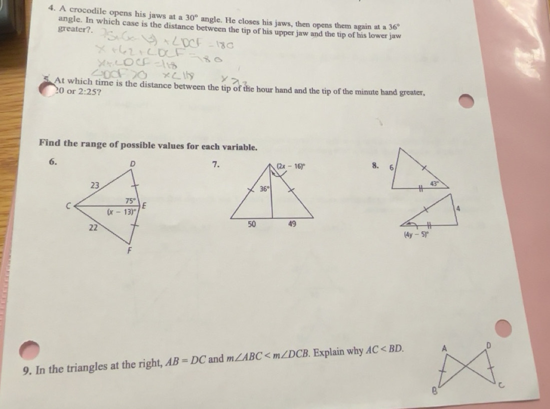 Gelöst:A crocodile opens his jaws at a 30° angle. He closes his jaws ...