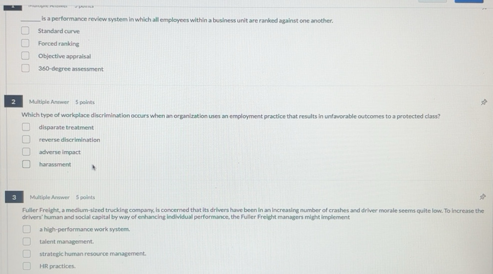 Solved: is a performance review system in which all employees within a ...