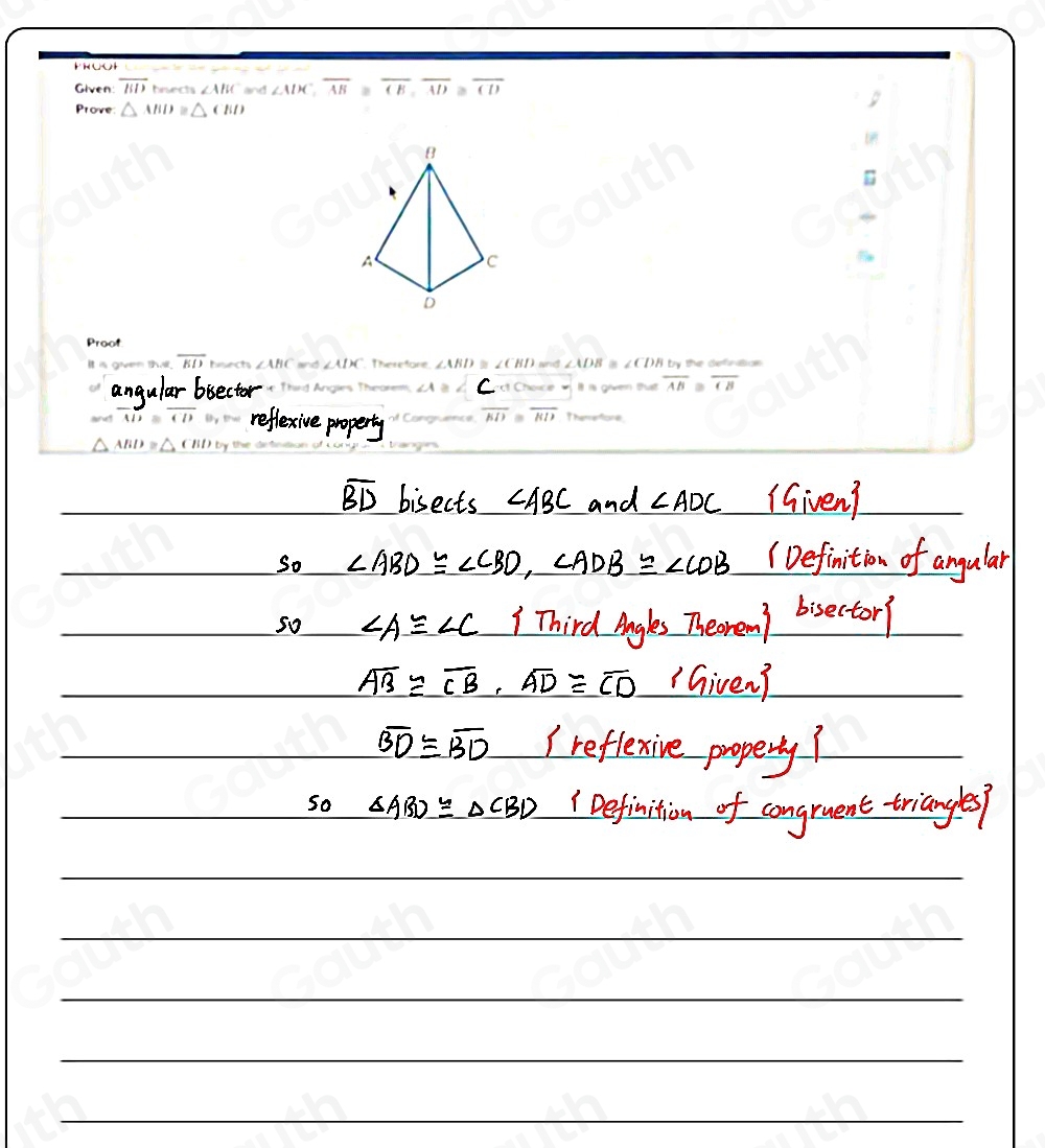 Solved: PROOF Complete the paragraph proof Given: overline BD bisects ∠ ...