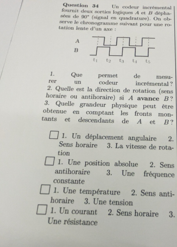 Résolu :Un codeur incrémental fournit deux sorties logiques A et B ...