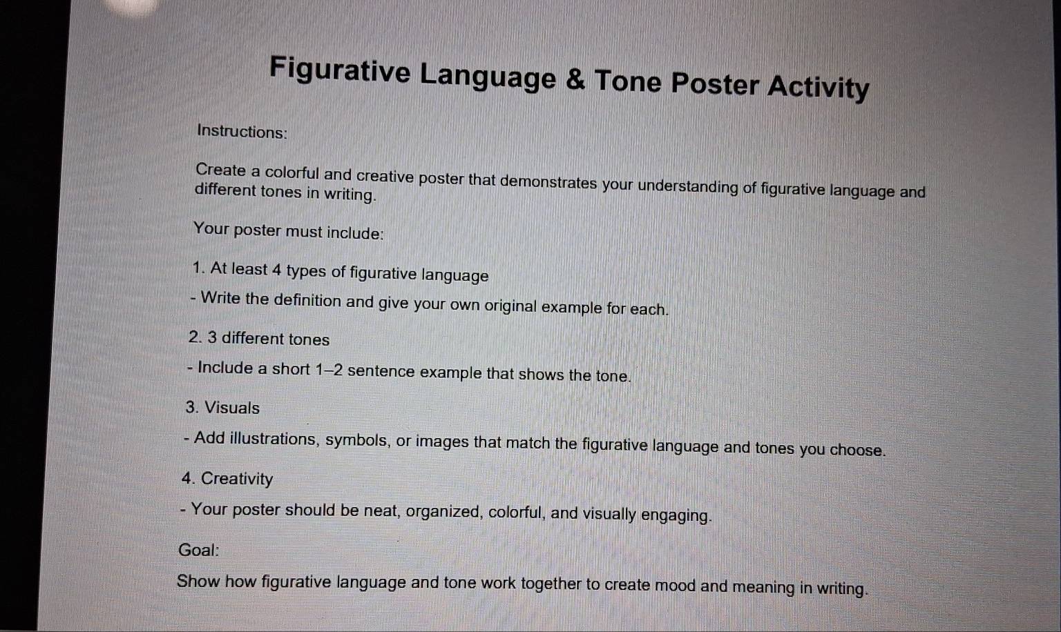 Solved: Figurative Language & Tone Poster Activity Instructions: Create ...
