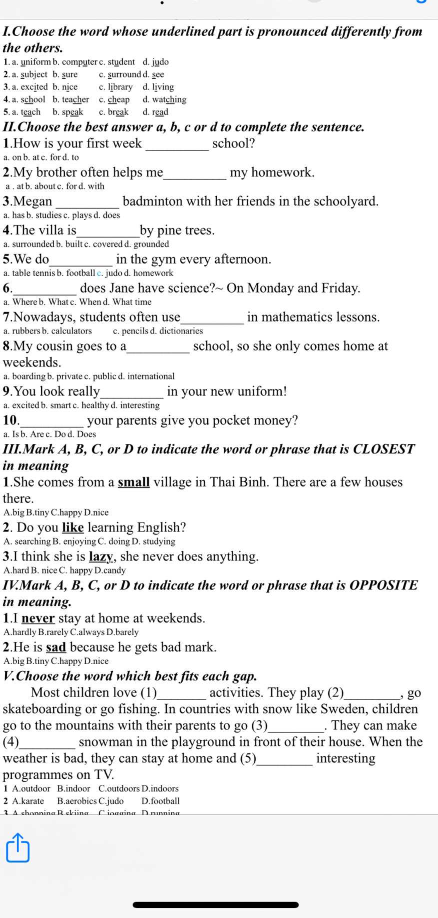 Giải quyết:Choose the word whose underlined part is pronounced ...
