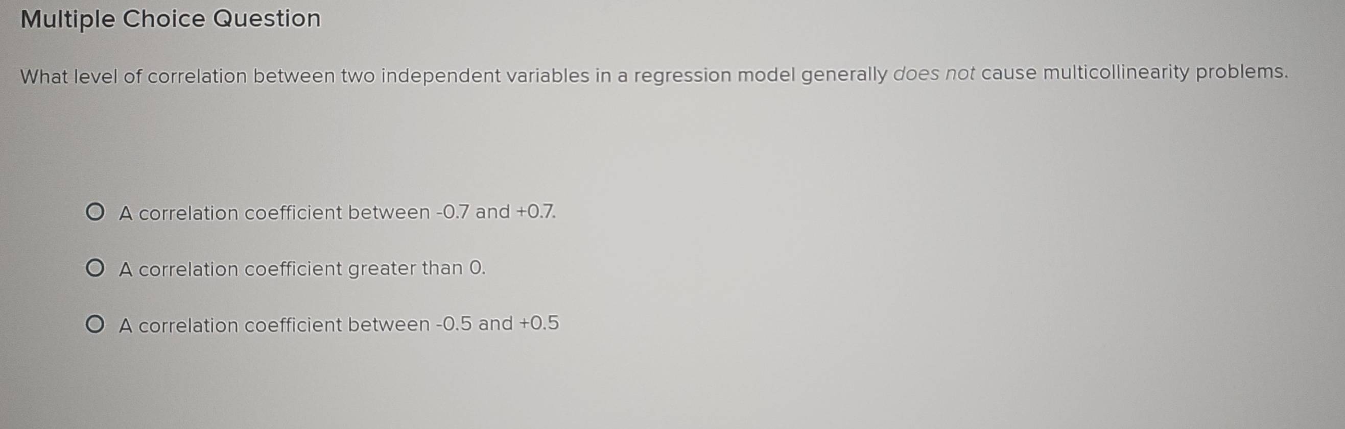 Solved: Question What level of correlation between two independent ...