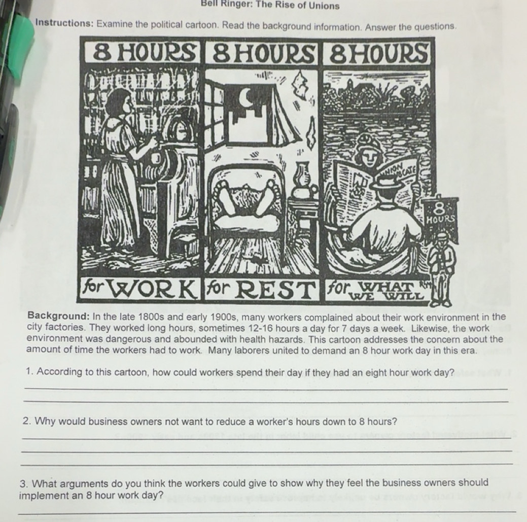Solved: Bell Ringer: The Rise of Unions Instructions: Examine the ...